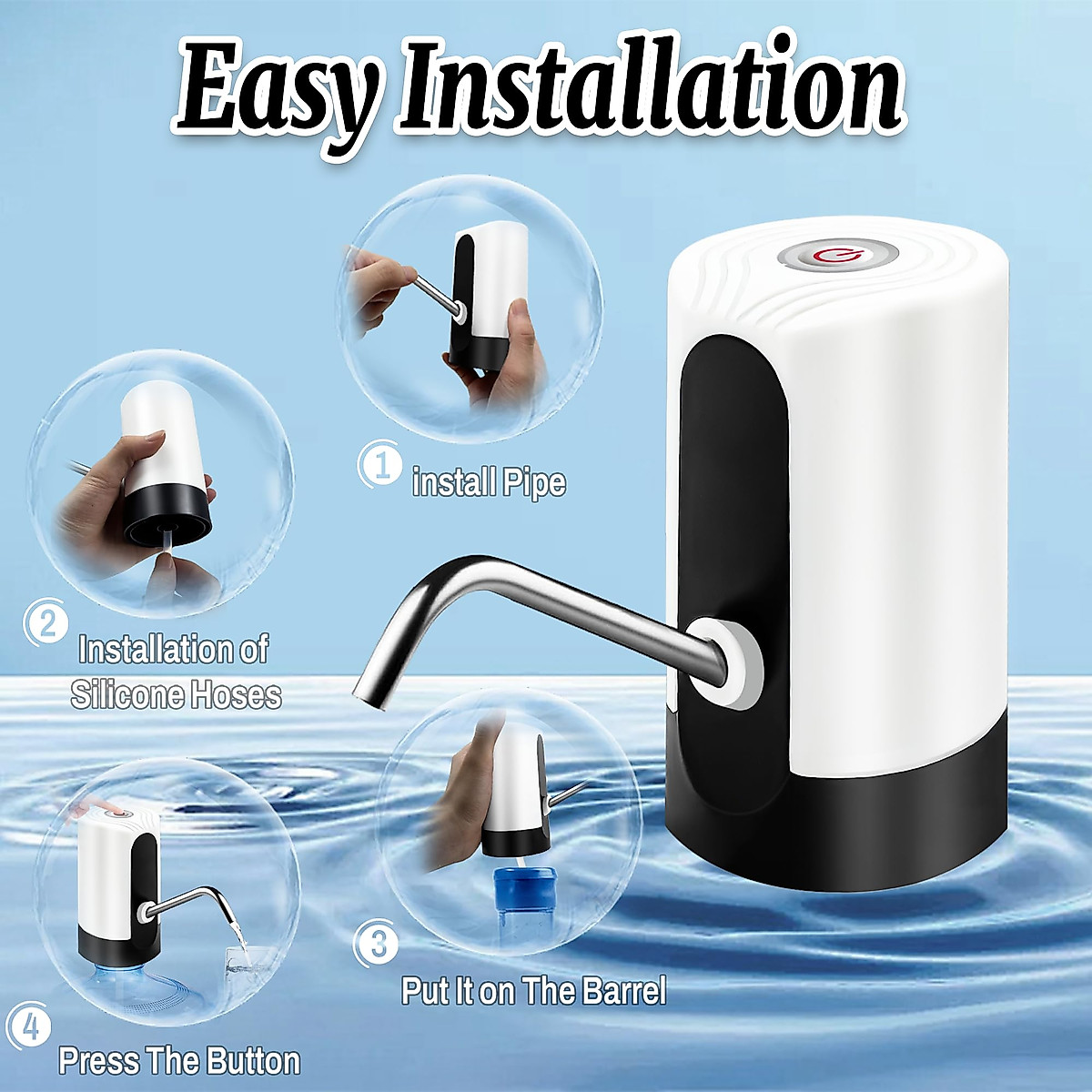 Water Dispenser for 5 Gallon Bottle, Portability Electric Water Pump with USB Data Cable,White Automatic Drinking Water Bottle Pump for Travel, Kitchen, Home, Office