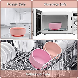 HIWOOD Baby Suction Bowls with Leakproof Premium Plastic Lids, Super Strong Suction Bowl for Babies & Toddlers, First Feeding Baby Silicone Bowls, Dishwasher Microwave & Freezer Safe (Set of 2)