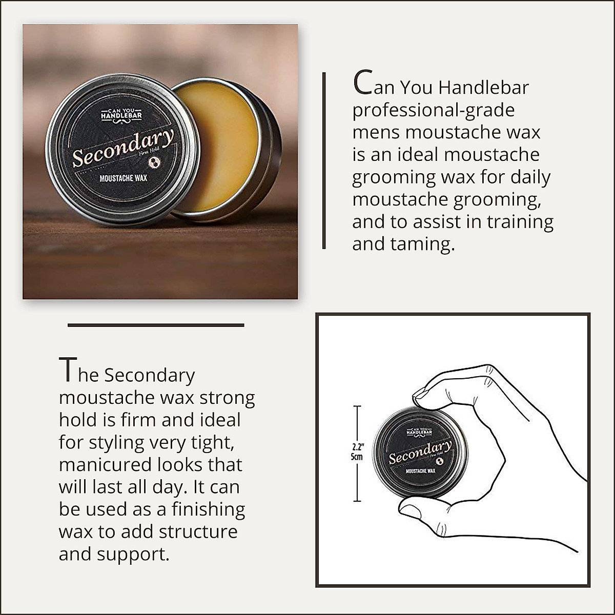 CanYouHandlebar Moustache Wax for Men, Strong Hold Styling Balm, Unscented Natural Beeswax, Grooming Products, 1 oz Tin Each