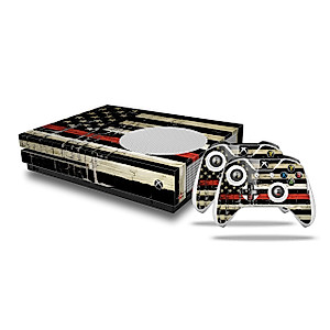 WraptorSkinz Decal Vinyl Skin Wrap Compatible with Xbox One S Console and Controllers - Painted Faded and Cracked Red Line USA American Flag