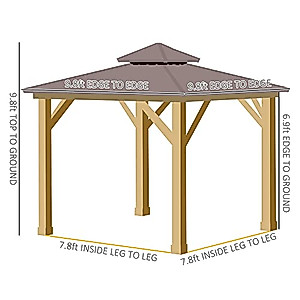 Outsunny 10' x 10' Hardtop Gazebo with Galvanized Steel Double Roof, Wooden Frame, Permanent Pavilion with Ceiling Light Hook, for Garden, Patio, Backyard