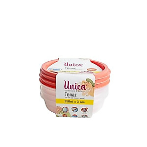 Unica Round Food Container, BPA-free Microwave Bowls with Lids, Airtight Container, Mixing Bowl Set, Freezer & Dishwasher Safe, Set of 3, Coral, 8 oz, 4.56x4.56x1.61 in