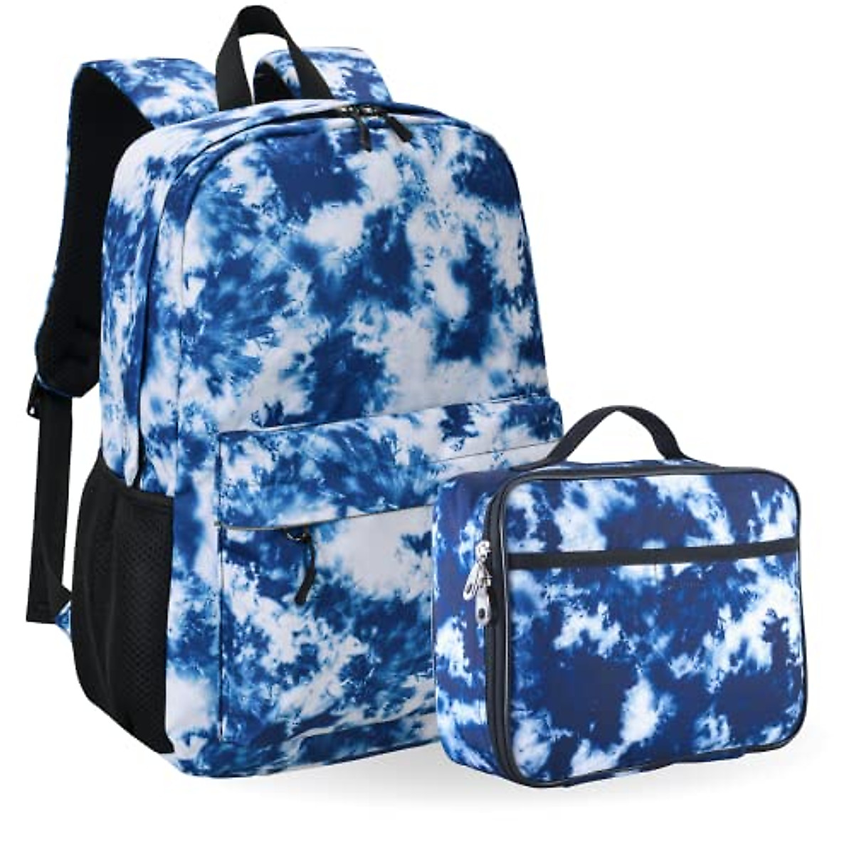 Fenrici Kids' Backpack with Lunch Box Set for Boys and Girls, School Bag with Laptop Compartment and Insulated Lunch Bag, Blue Tie Dye