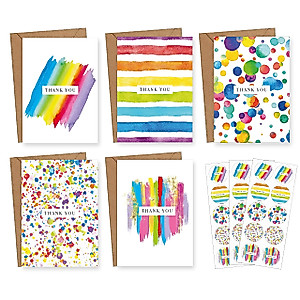 100 Thank You Cards with Brown Kraft Envelopes and Stickers - 5 Designs Bulk Watercolor Notes for Baby Showers, Bridal Showers, Weddings, All Occasion, 4x6 Inch Folded (watercolor)