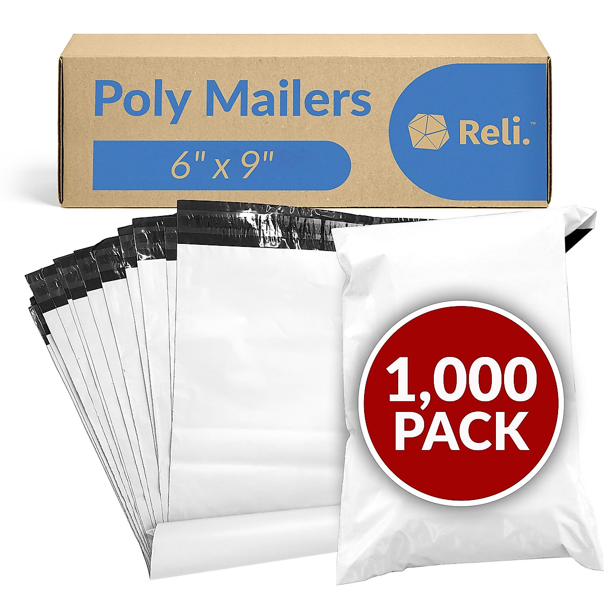 Reli. Poly Mailers 6x9 | 1000 Pcs Bulk | Small Mailing Envelopes/Shipping Bags | White Packaging Bags for Shipping | Non-Padded Poly Mailers | Self Sealing Mailing Bags for Small Items, Bulk (White)