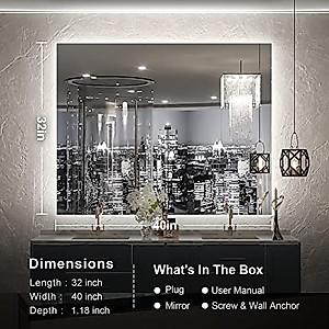 TETOTE 40 x 32 Inch LED Backlit Bathroom Vanity Mirror,Anti-Fog,Dimmable,CRI90+,Touch Button,Water Proof,Horizontal/Vertical Wall Mounted with Light