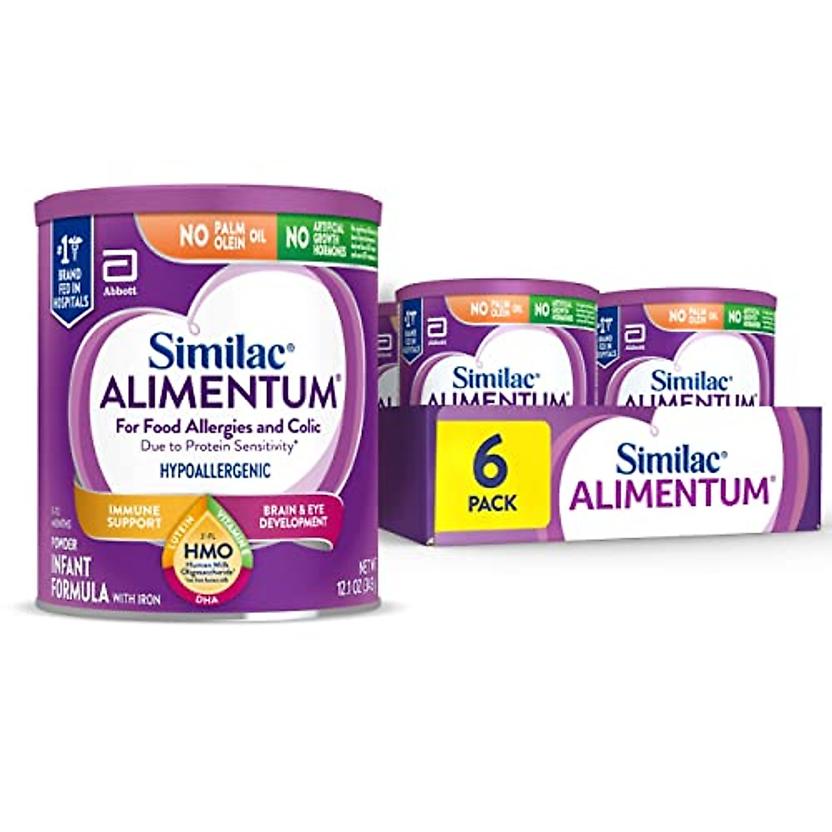 Similac Alimentum with 2’-FL HMO Hypoallergenic Infant Formula, for Food Allergies and Colic,* Suitable for Lactose Sensitivity, Baby Formula Powder, 12.1-oz Value Can, Pack of 6
