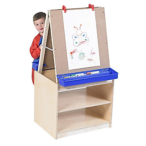 Children's Factory ANG1190 2-Station Art Center, Kids Art Easel & Storage Unit, Toddler Classroom Furniture & Organization for Homeschool/Playroom/Daycare/Preschool