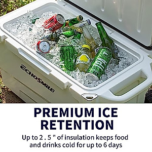 EchoSmile 25/30/35/40/75 Quart Rotomolded Cooler, 5 Days Protale Ice Cooler, Ice Chest Suit for BBQ, Camping, Pincnic, and Other Outdoor Activities (White)
