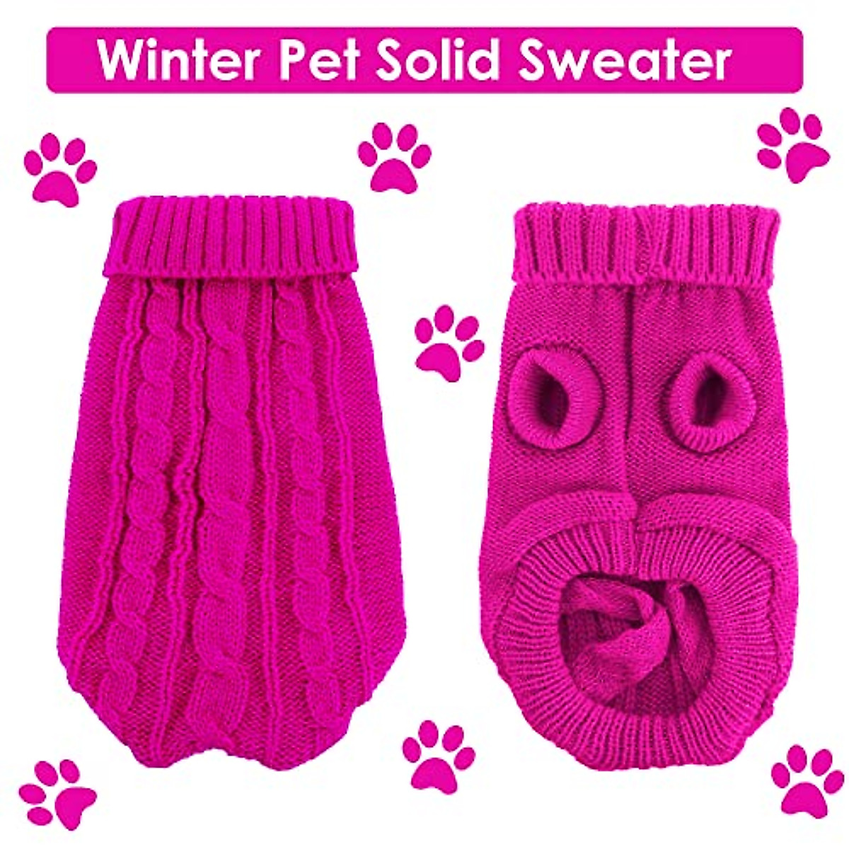 cobee Dog Sweaters for Small Dogs, Classic Solid Color Knitwear Winter Male/Female Dog Clothes Warm Puppy Coat Pet Costume Clothing for Small Dog Cute Christmas Pet Sweater(M Size, Rose Red)