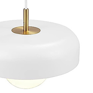 Globe Electric 60403 Jackie 1-Light Pendant, Matte White, Matte Brass Accents, White Cloth Cord