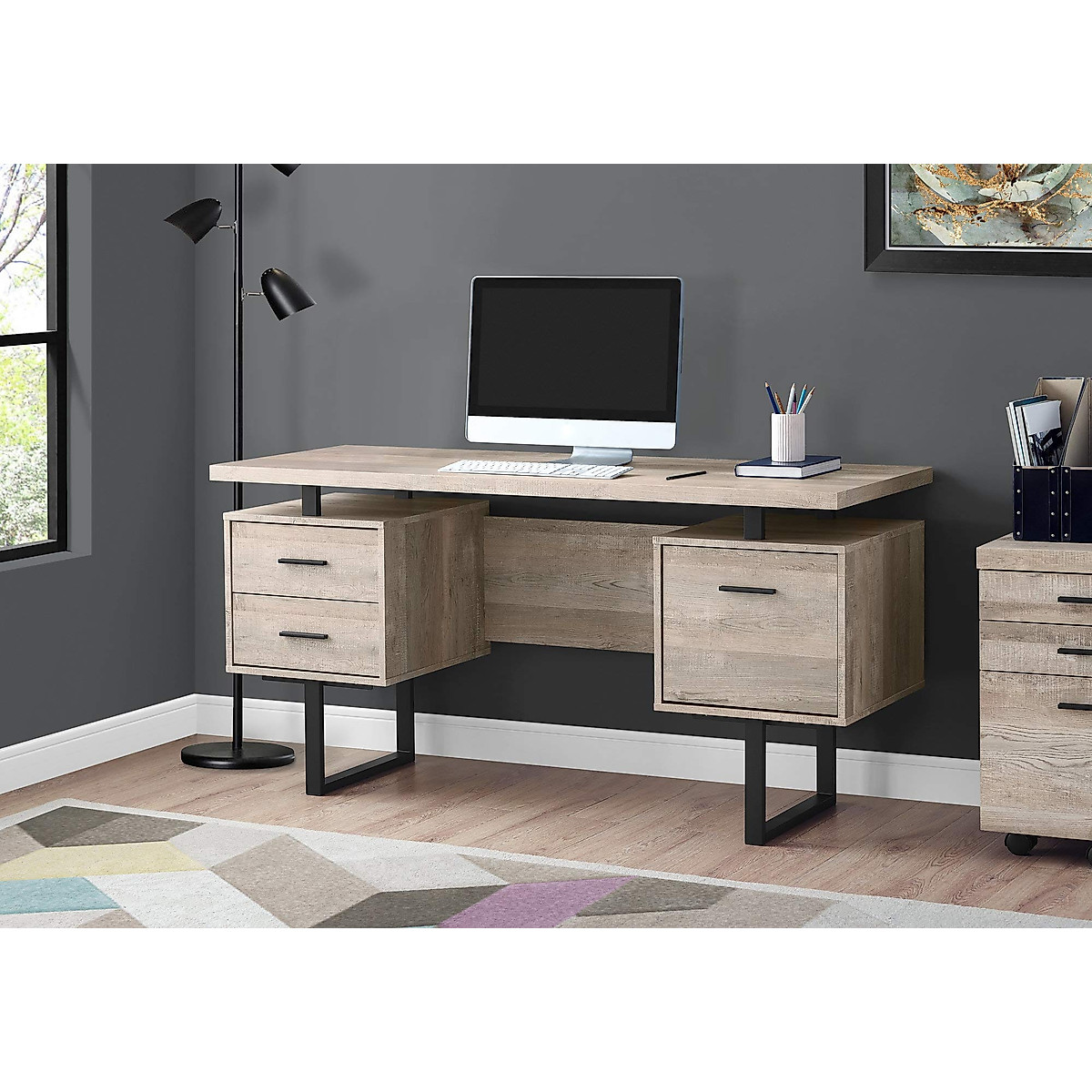 Monarch Specialties Computer Desk with Drawers - Contemporary Style - Home & Office Computer Desk with Metal Legs - 60"L (Taupe Reclaimed Wood Look)