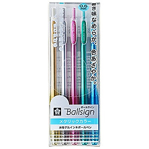 SAKURA Ball Sign Knock Gel Ink Pen, 5 Metallic Color Assorted (GBR156-5A)