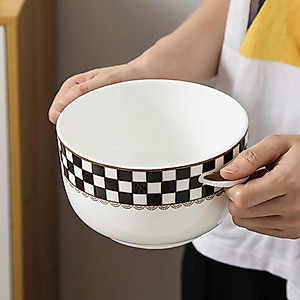 Porlien Checkered 8-Piece Plates and Bowls Set with Handles, Set of 2, Dessert/Cereal Bowls & Salad/Soup/Dessert Plates