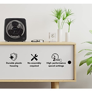 Air Monster 7 Inch 2 Speed Compact Desktop Table Top Personal Box Fan, Space Saver, High Performance, Turbo Force, Fully Assembled, Matte Black
