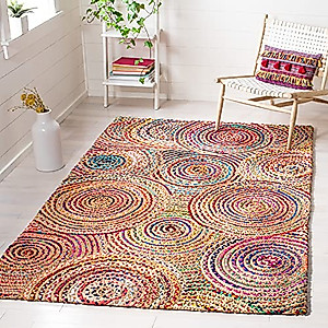 SAFAVIEH Cape Cod Collection Accent Rug - 4' x 6', Natural & Multi, Handmade Boho Braided Jute, Ideal for High Traffic Areas in Entryway, Living Room, Bedroom (CAP604A)