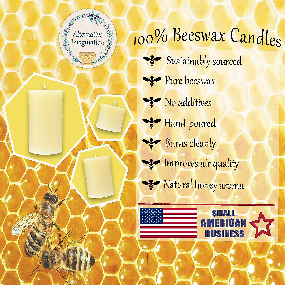 Wild Meadow Beeswax Candle - 100% Pure Beeswax Pillar Candles, Naturally Whitened & Chemical Free - 3x4-40 Hour Long Burn Time - Smokeless, Dripless, Unscented Candles - Alternative Imagination