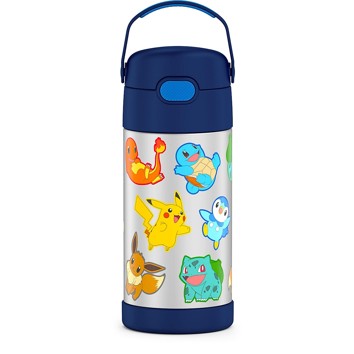 THERMOS FUNTAINER 12 Ounce Stainless Steel Vacuum Insulated Kids Straw Bottle, Pokemon and Thermos Replacement Straws