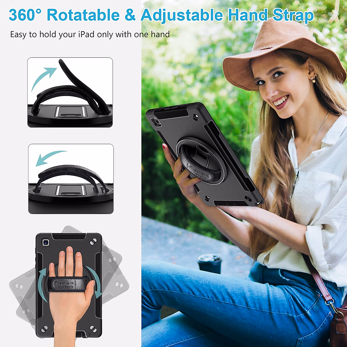 Case for Samsung Galaxy Tab A8 10.5 2022: Heavy Duty Rugged TPU Protective Cover for Tablet A8 5G (SM-X200/ SM-X205/ SM-X207) W/Stand+ Pencil Holder+ Handle+ Shoulder Strap -Black