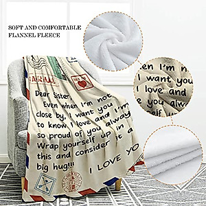 Jekeno Throw Blanket Gifts to My Sister Letter Throw Blankets Gift for Sisters, Throws Birthday Christmas Thanksgiving Present for Women, Bed Sofa Couch Decor 50"x60"