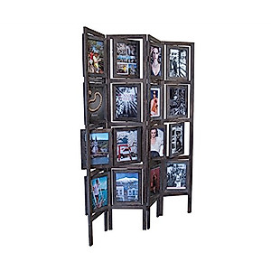 Proman Products Oscar II Scenic 4 Panel Folding Screen Room Divider FS36773 with 16 Picture Frames Display 32 Pictures, Paulownia Wood, Smoked Brown Finish, 54" W x 1" D x 67" H (Max Extends)