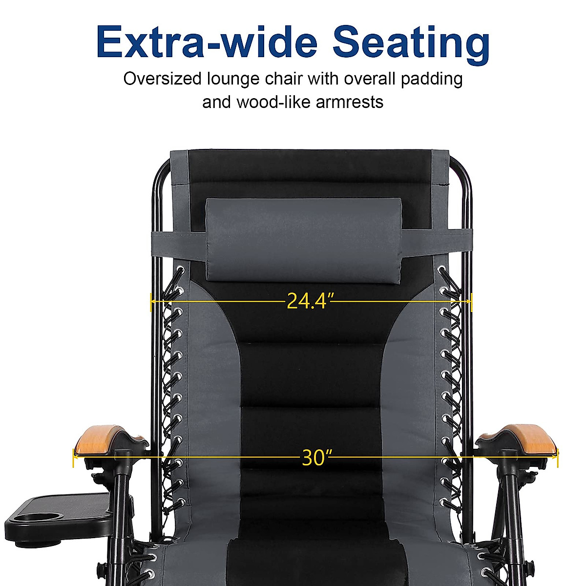 PHI VILLA XL Oversize Zero Gravity Chair Padded Recliner Oversize Lounge Chair with Free Cup Holder,Support 350 LBS (Grey)