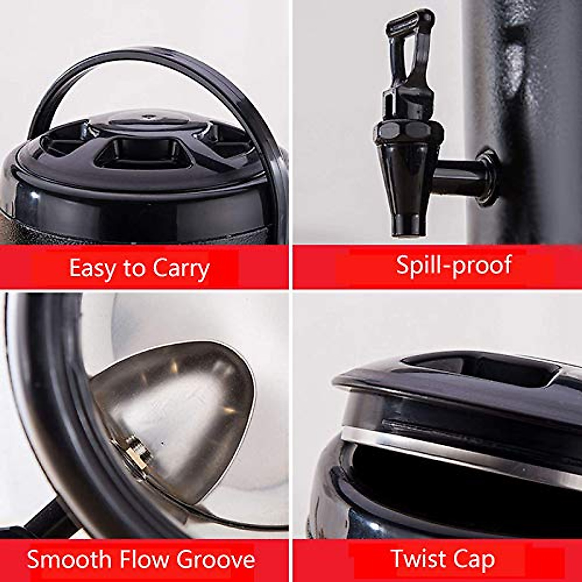 Stainless Steel Insulated Beverage Dispenser 12 Liter/3.17 Gallon with Spigot for Hot Tea & Coffee, Cold Milk, water, juice in parties, offices, Soup Family Party，weddings(Black)