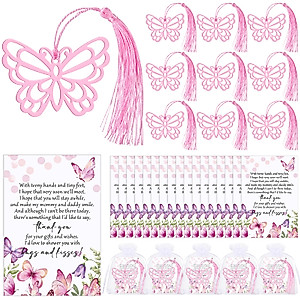 Humyoun 50 Sets Baby Shower Favors for Guests Bulk 50 Metal Book Marks Butterfly Bookmarks 50 Mini Thank You Cards 50 Organza Bags for Baby Shower Guests Souvenirs Reading Lover Gifts