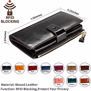 Itslife Womens Wallet RFID Blocking Large Capacity Luxury Wax Genuine Leather Wallets Clutch Wallet Ladies Card holder, Black