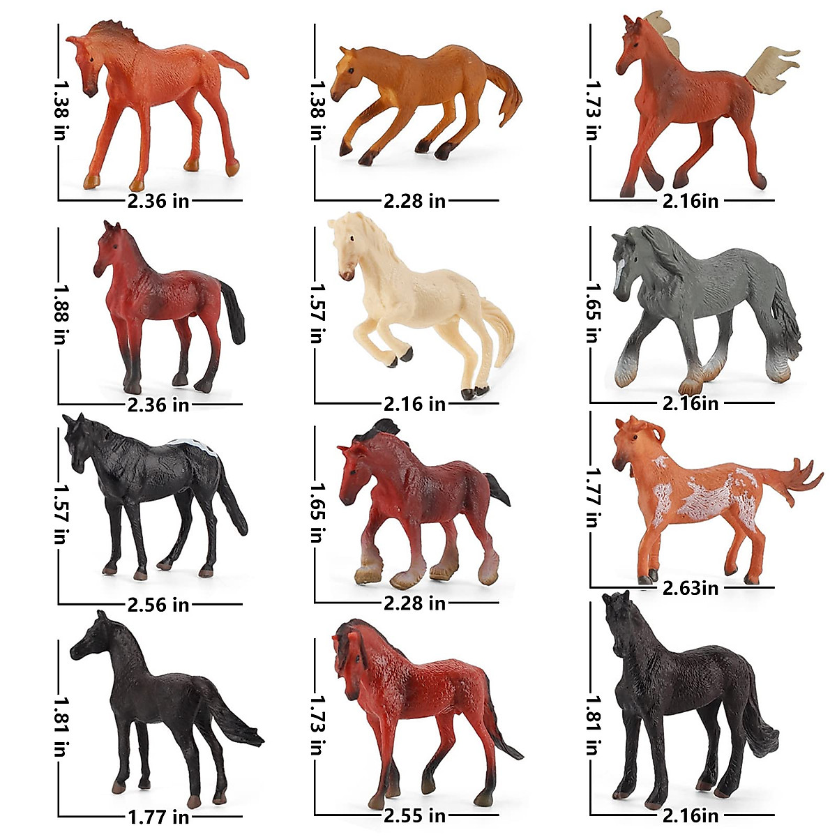 WONWONTOYS 12PCS Realstic Mini Horse Figurines Toy Palyset Arabian Horse Hannover Horse Morgan Stallion Solid Steed Model Set Early Educational Cognitive Toy for Kids