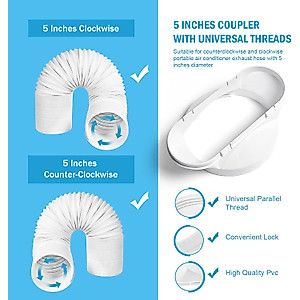 LHHweiusa Portable AC Coupler Portable A/C AC 5.1inch Air Conditioner Exhaust Hose Coupler/Coupling/Connector, Support Clockwise/Counter-Clockwise Thread, AC Hose Coupler Coupling Extension