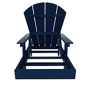 WestinTrends Laguna Adirondack Poly Reclining Chaise Lounge with Arms & Wheels, Navy Blue