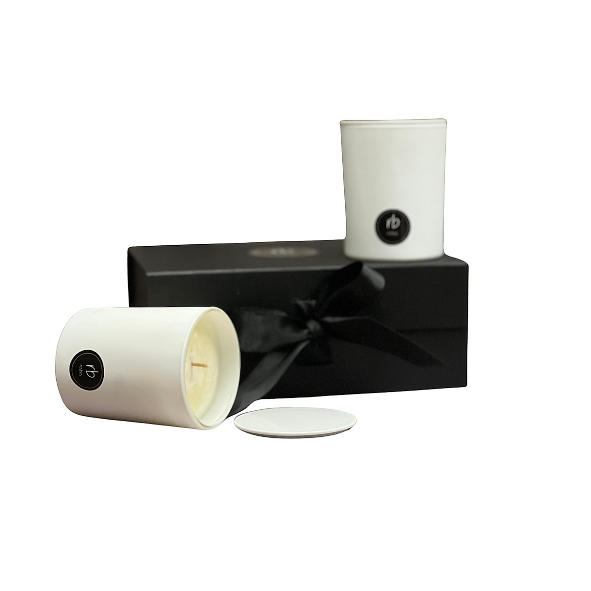 ROSBAS Vanilla Scented Candle Gift Set, Natural Soy Wax, 2 Matte White Glass Jars with Lid, 7 oz ea, Cotton Wick, Long Burn Time, Gift Packaged, Handmade in The USA