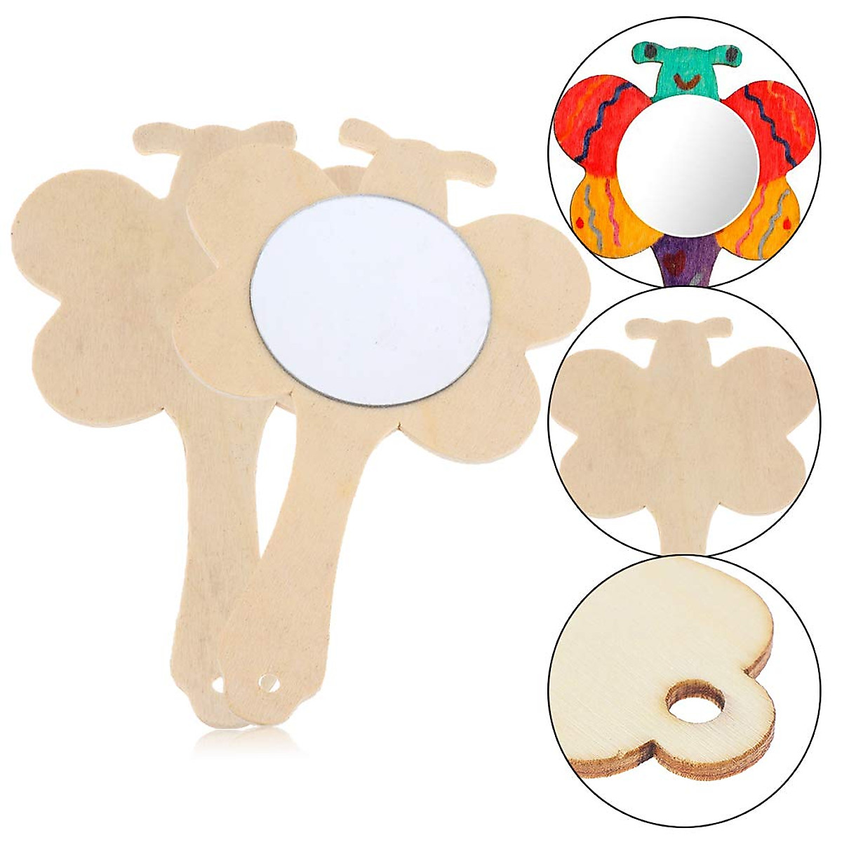 Vankcp 27pcs Creative DIY Wooden Mirror Mini Wooden Craft Painting Princess Unfinished Mirror for DIY Handmade Craft Party Decorations