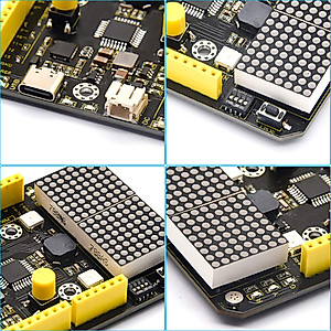 KEYESTUDIO Max Control Board for Arduino Uno with Three LEDs, Two 6812Rgb LEDs, Two Button Switches, a Buzzer, a Microphone Sensor, a Light Sensor, and an 8 * 16 Dot Matrix