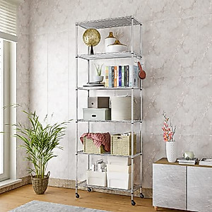 Himimi Heavy Duty 6-Tier Wire Shelving Unit with Wheels - Durable Metal Storage Rack for Garage, Kitchen, Office, and Pantry - Easy Assembly, Rolling Steel Shelves, Silver