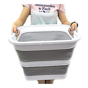 SAMMART 35L(9.2 gallon) Set of 2 Collapsible Plastic Laundry Basket-Square Tub/Basket-Foldable Storage Container-Portable Washing Tub-Space Saving Hamper,Water capacity 28L(7.4 gallon) (2, Grey)