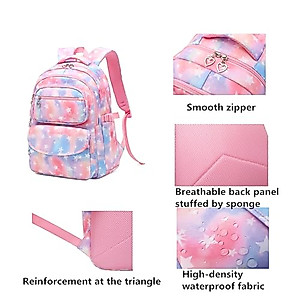 Star-Print School Backpack Set with Lunch Kits Bookbag for Teenager Girls 3pcs Gradient SchoolBag for Primary Student