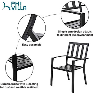 PHI VILLA Wrought Iron Patio Outdoor Dining Chairs, Portable Black Outdoor Patio Chairs Set of 4, Stackable Indoor Outdoor Bistro Deck Metal Chairs for Garden Backyard Lawn, Support 300 lbs