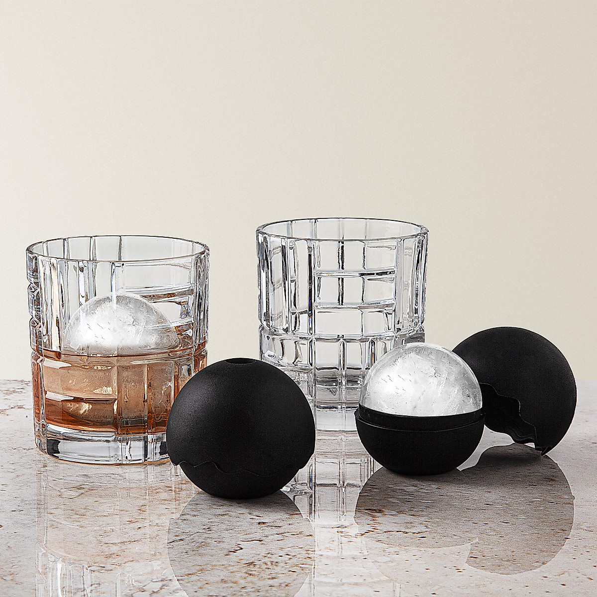 Godinger Whiskey Glasses Barware Set - 2 Old Fashioned Glasses with 2 Chilled Whisky Ice Ball Molds
