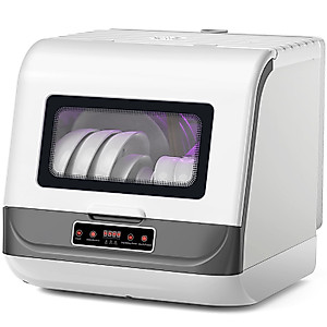 Wsky Countertop Dishwasher, 4 Washing Programs Portable Dishwasher,360° Dual Spray With Disinfection and Residual Temperature Drying Function 9-Liter External Water Tank for Home, Apartments& RVs