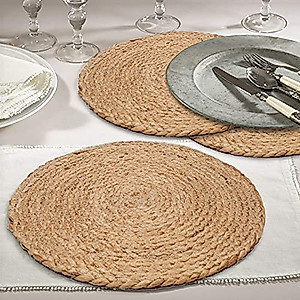 Farmhouse Jute Braided Placemat Set of 4 - Round Hand Beaded Charger Placemat -Hand Made by Skilled artisans - A Beautiful complement to Your Dinner Table décor - Natural - 13 Inch Round