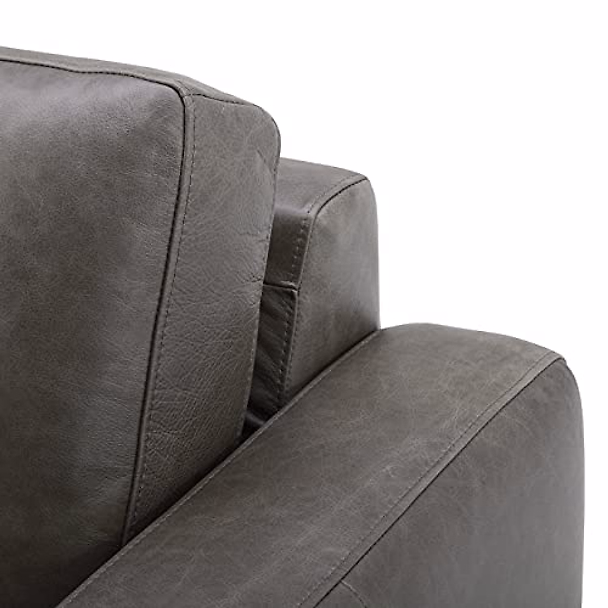 Amazon Brand – Rivet Modern Leather Living Room Accent Chair with Wood Base, 38.6"W, Gray