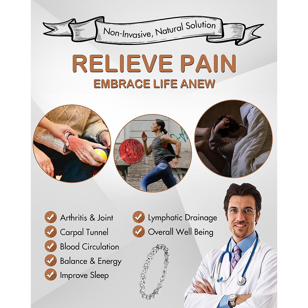 Feraco Magnetic Bracelet for Women Titanium Steel Magnetic Bracelets with Gorgeous Sparkling Cubic Zirconia Costume Jewelry Christmas Gifts (Silver)