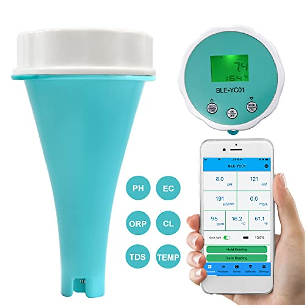 Mumusuki Digital Water Tester, Water Testing Meter 6 in 1 PH EC TDS ORP Temp Water Tester Pen Easy to Use Water Quality Tester for Swimming Pool
