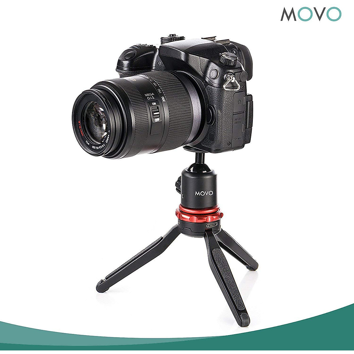 Movo Universal Mini Camera Tripod with Extendable Pole (MV-T1) Adjustable Head, Heavy-Duty Aluminum Travel Stand for DSLR, Mirrorless, GoPro, Smartphones, Compact, Portable