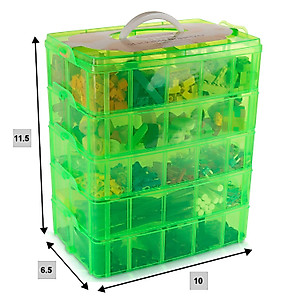 LifeSmart USA Stackable Storage Container Green 50 Adjustable Compartments Compatible with Lego Dimensions LOL Surprise Littlest Pet Shop Arts and Crafts and More (5 Tier)
