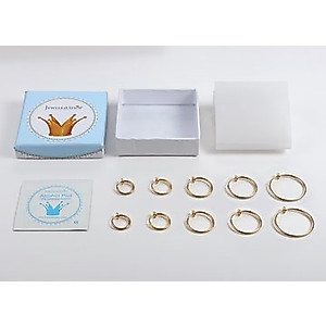 JewelrieShop Clip on Hoop Earrings for Women Fake Nose Ring Faux Lip Septum Ring Fake Cartilage Earrings Spring Endless Hoop Earrings Non Piercing Lobes Men (5 Pairs, 13mm-25mm, Gold)