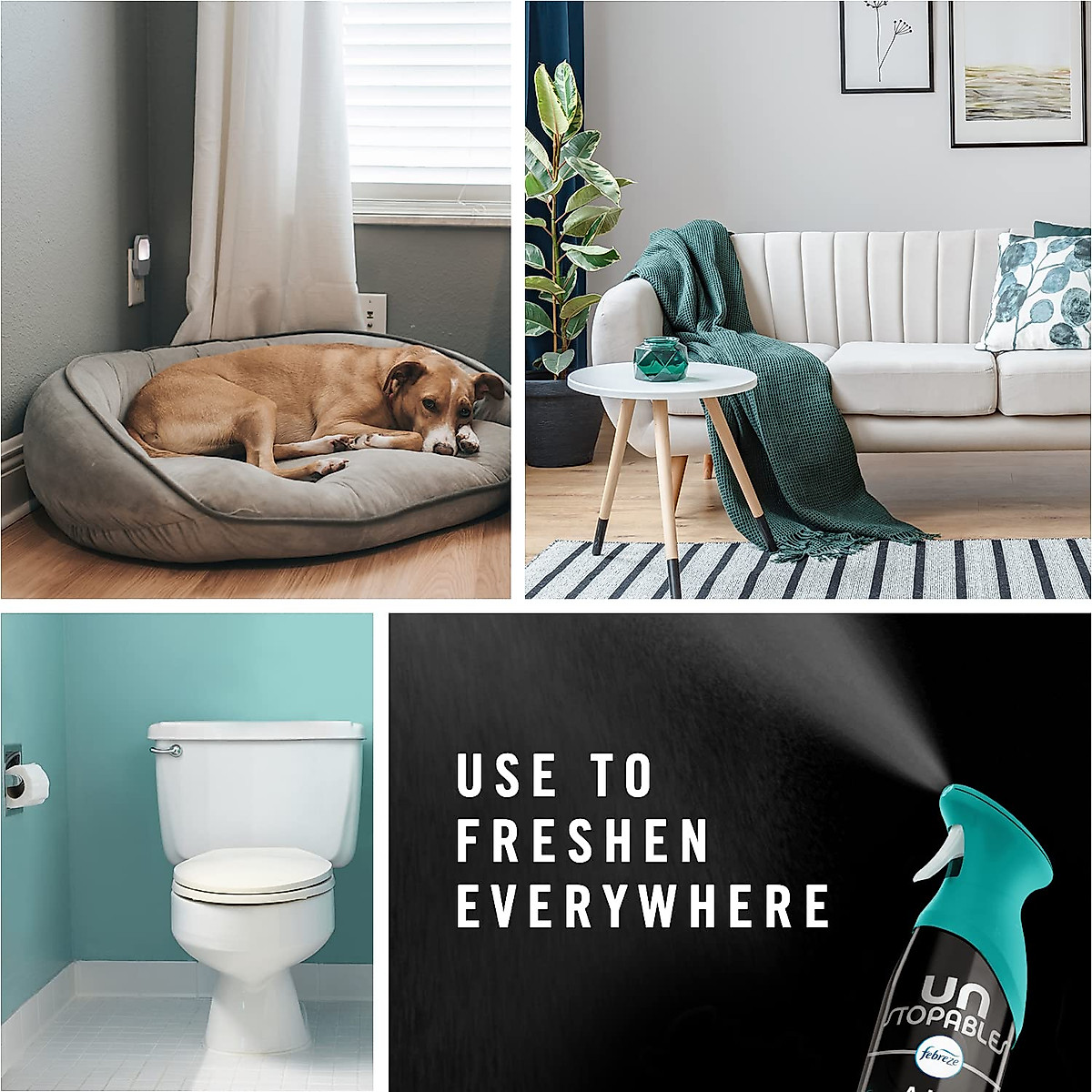 Febreze Unstopables Air Freshener Spray for bathroom, Room Spray Air Freshener, Air Refresher, Bathroom Air Freshener, Fresh Scent, Odor Fighter for Strong Odor, 8.8 Oz (Pack of 3)