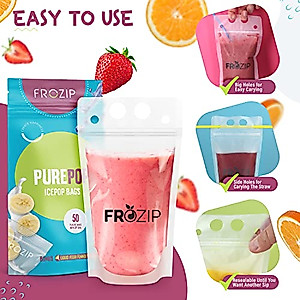 Frozip 100pcs 16oz Drink Pouches for Adults - Drink Pouches with Straws x100 & Funnel - Resealable Smoothie Pouches & Clear Juice Pouches for Adults - Drink Bag Plastic Pouches for Drinks with Straws